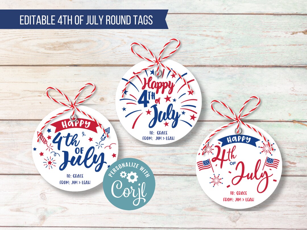 Happy 4th of July Round Cookie Tag, Patriotic Gift Tags, Fourth of July ...