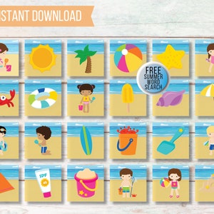 Summer Memory and Matching Game, Printable Beach Memory Game, Kids ...