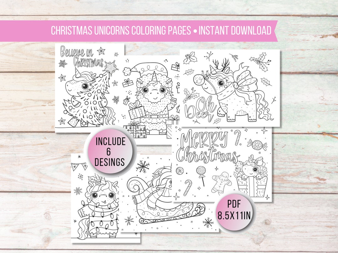 Christmas Coloring Pages, Printable Holiday Unicorns Coloring Pdf ...
