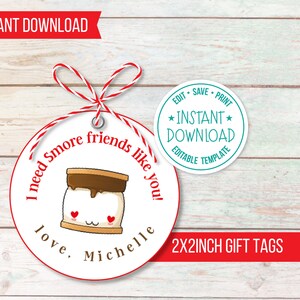 Editable Valentine Smore Gift Tag Printable S'mores - Etsy