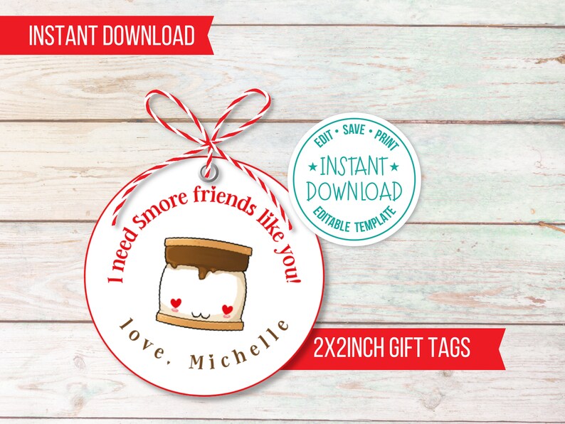 Editable Valentine Smore Gift Tag Printable S'mores - Etsy