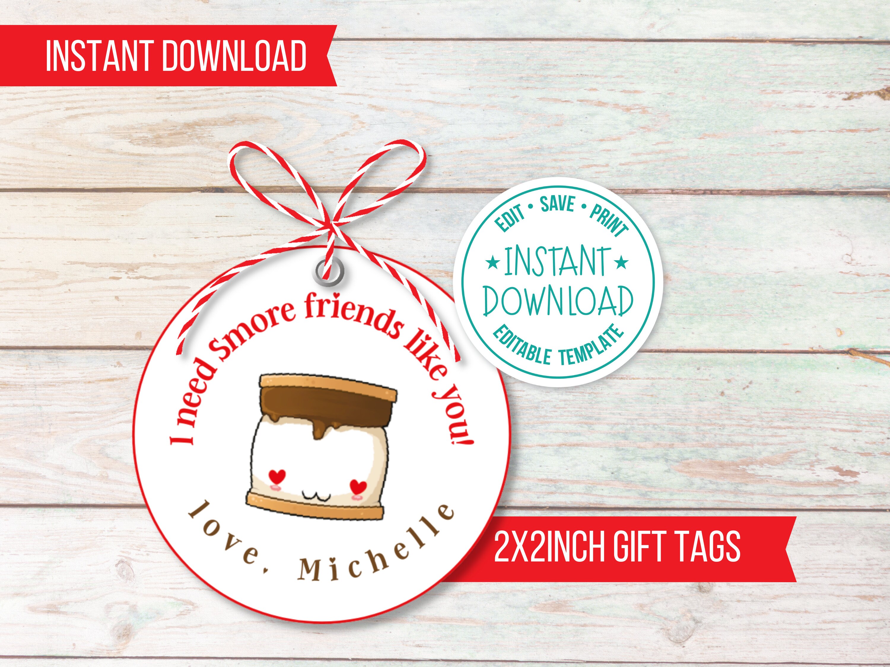Editable Valentine Smore Gift Tag Printable S'mores - Etsy