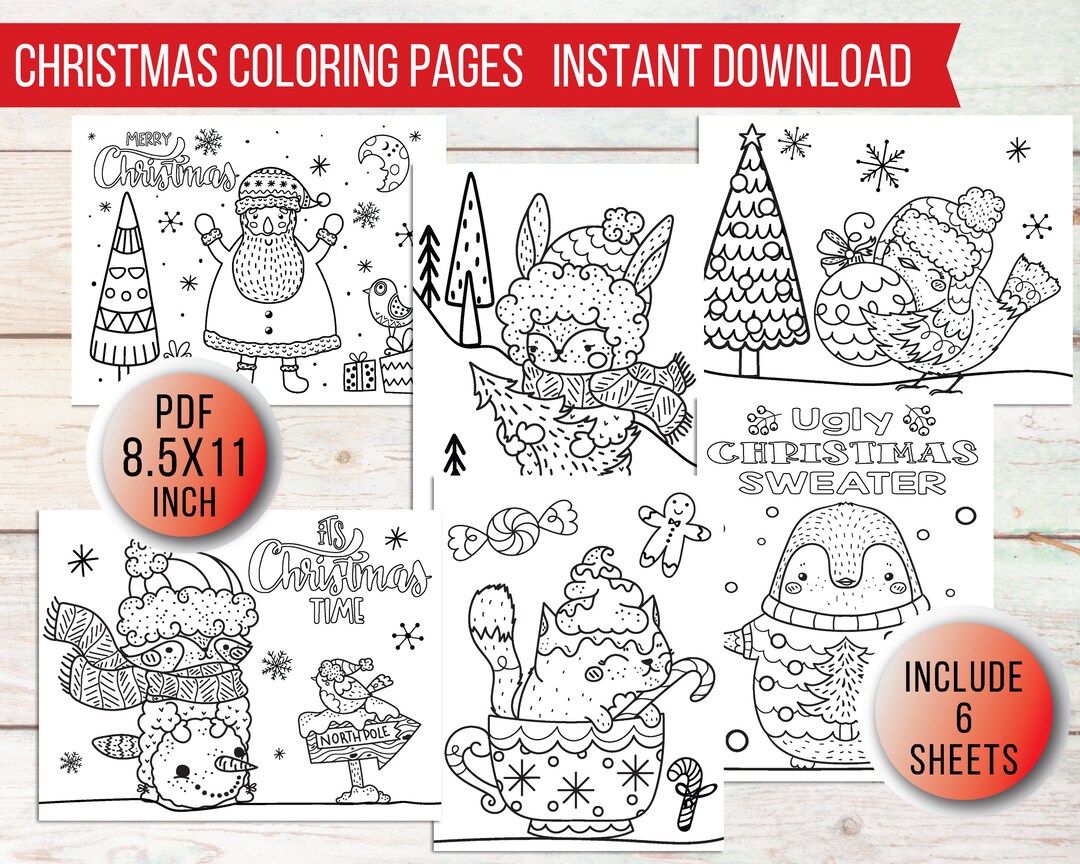 Christmas Coloring Pages for Kids Printable Holiday - Etsy