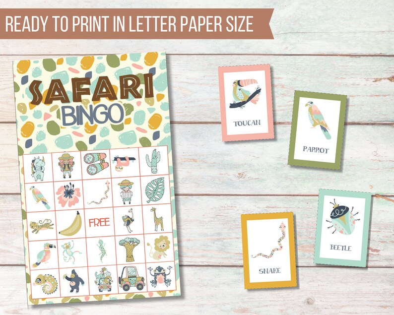 Safari Bingo Printable Game Safari Animals Party Game | Etsy