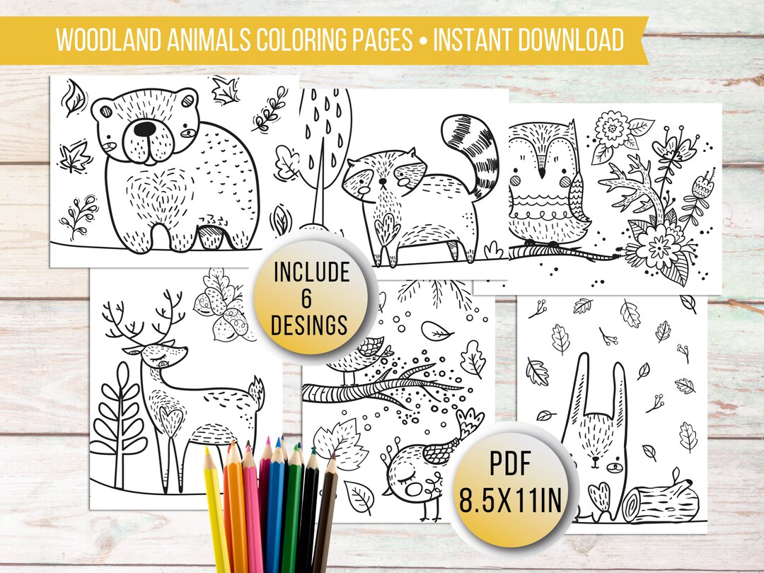 Printable Woodland Coloring Pages for Kids Kids Animal - Etsy