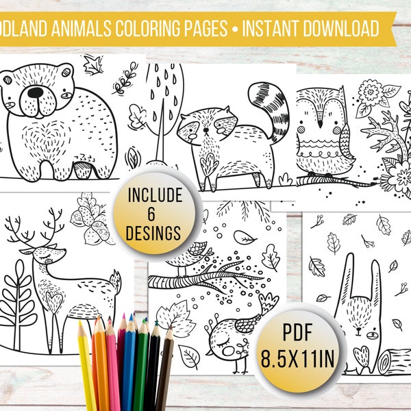 Woodland Creatures Coloring Pages - Etsy