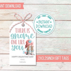 Happy Valentines Day Printable Gift Tag, Gnomes Valentine Personalized ...
