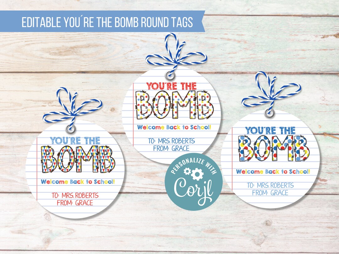 Back to School Digital Gift Tags, You're the Bomb Round Gift Tags, 1st ...