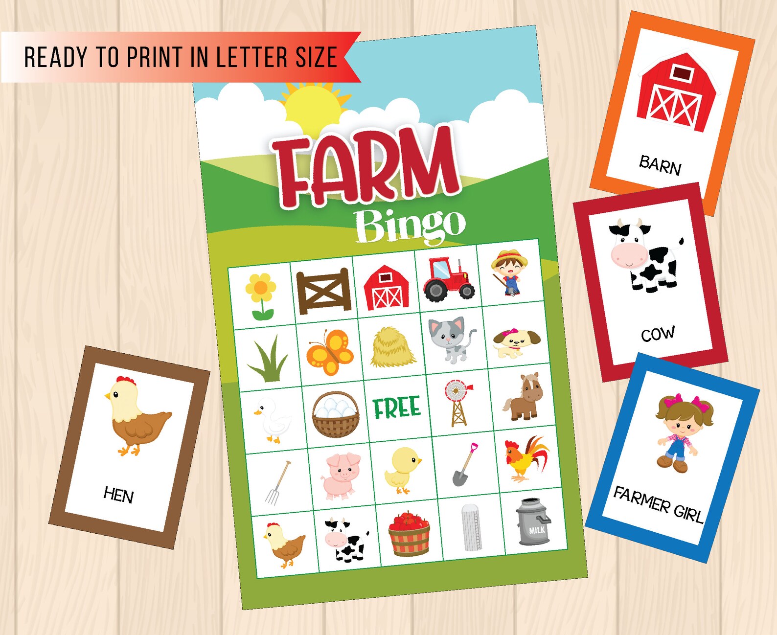 Farm Bingo Game for Kids Printable Fun Farm Bingo Game Farm | Etsy