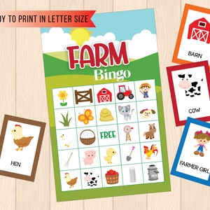 Farm Bingo Game for Kids, Printable Fun Farm Bingo Game, Farm Animal ...