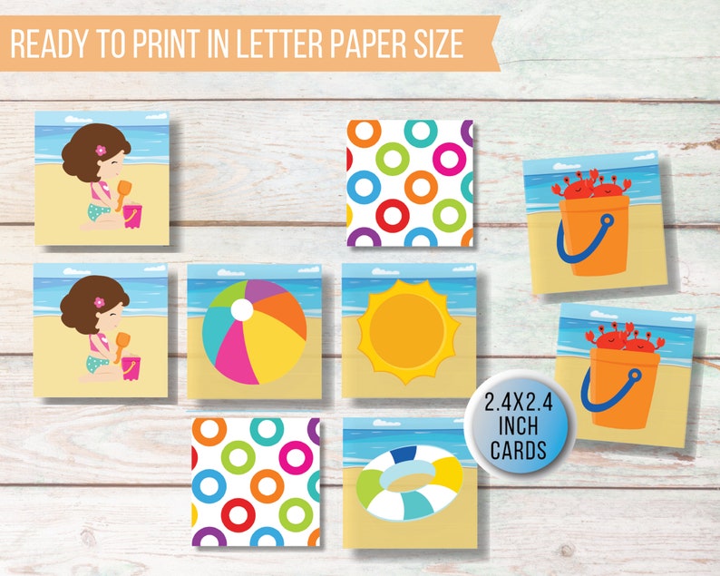 Summer Memory and Matching Game Printable Beach Memory Game | Etsy