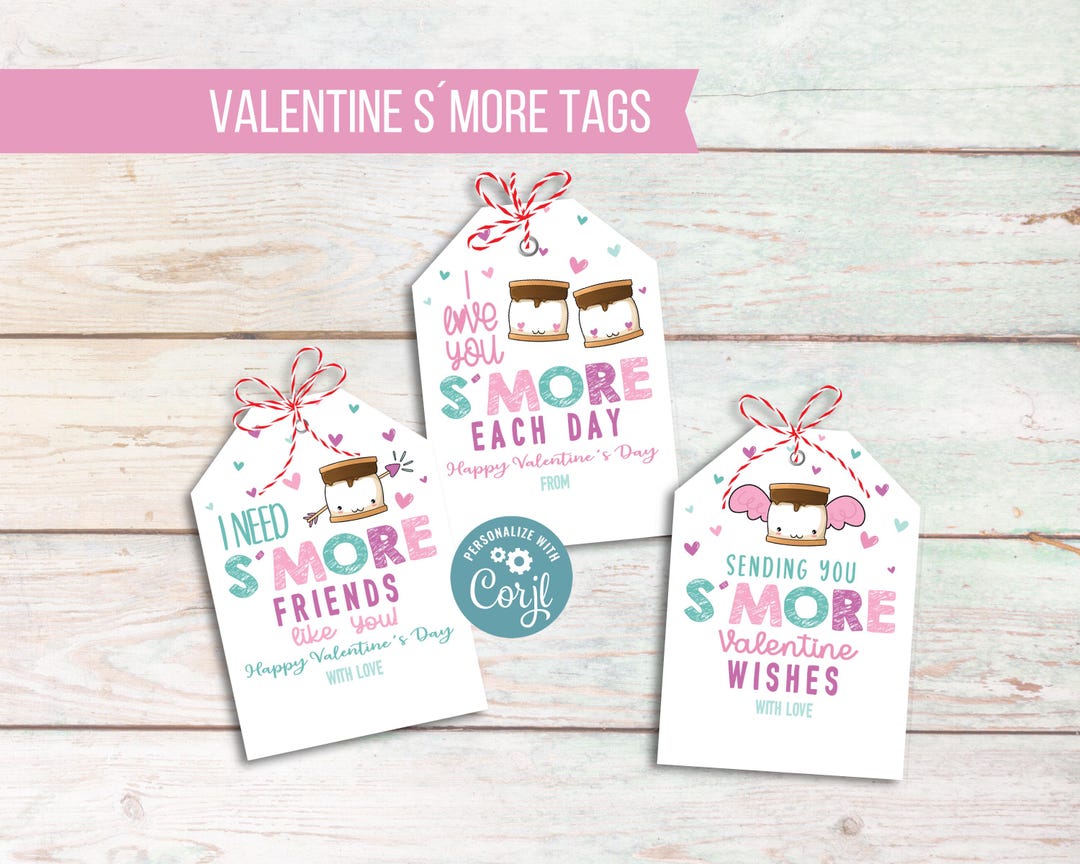 Valentine Day Tags, Smore Tag Printable, Valentine Favor Tags, Smores ...