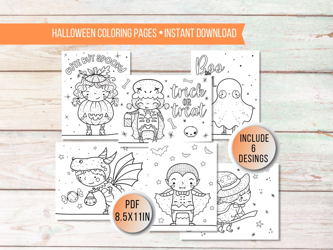Cute Halloween Coloring Pages for Kids, Fall Coloring Sheets, Printable ...