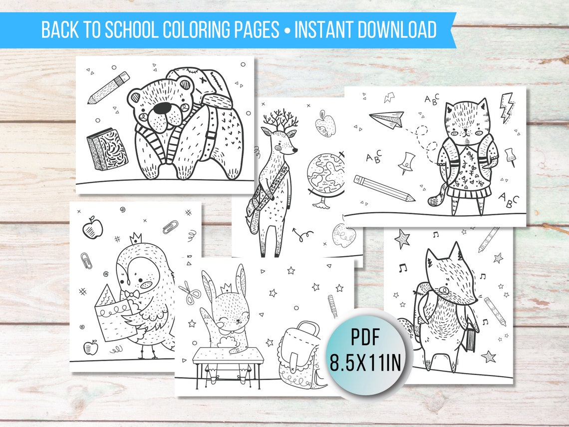 Back to School Kids Coloring Pages Kids Animal Activity - Etsy
