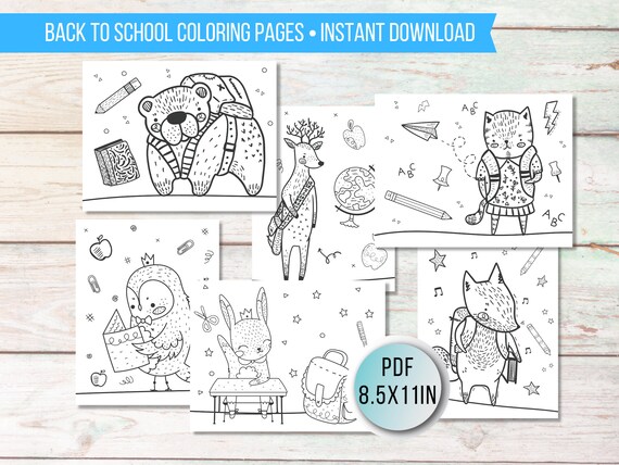 Back to School Kids Coloring Pages Kids Animal Activity - Etsy