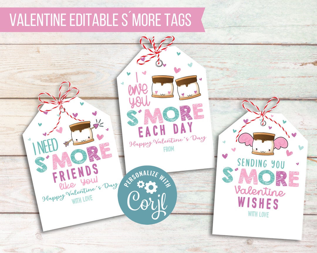 Valentine Day Tags Smore Tag Printable Valentine Favor Tags - Etsy
