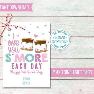 Valentine Day Tags, Smore Tag Printable, Valentine Favor Tags, Smores ...