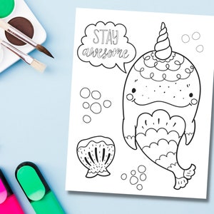 Narwhal Coloring Activity, Narwhal Birthday Party Games for Kids ...