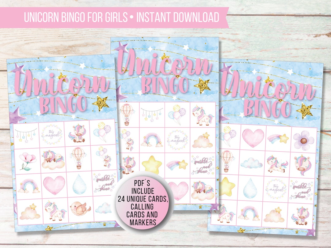 Unicorn Bingo Game, Unicorn Birthday Party Printable Bingo Cards for ...