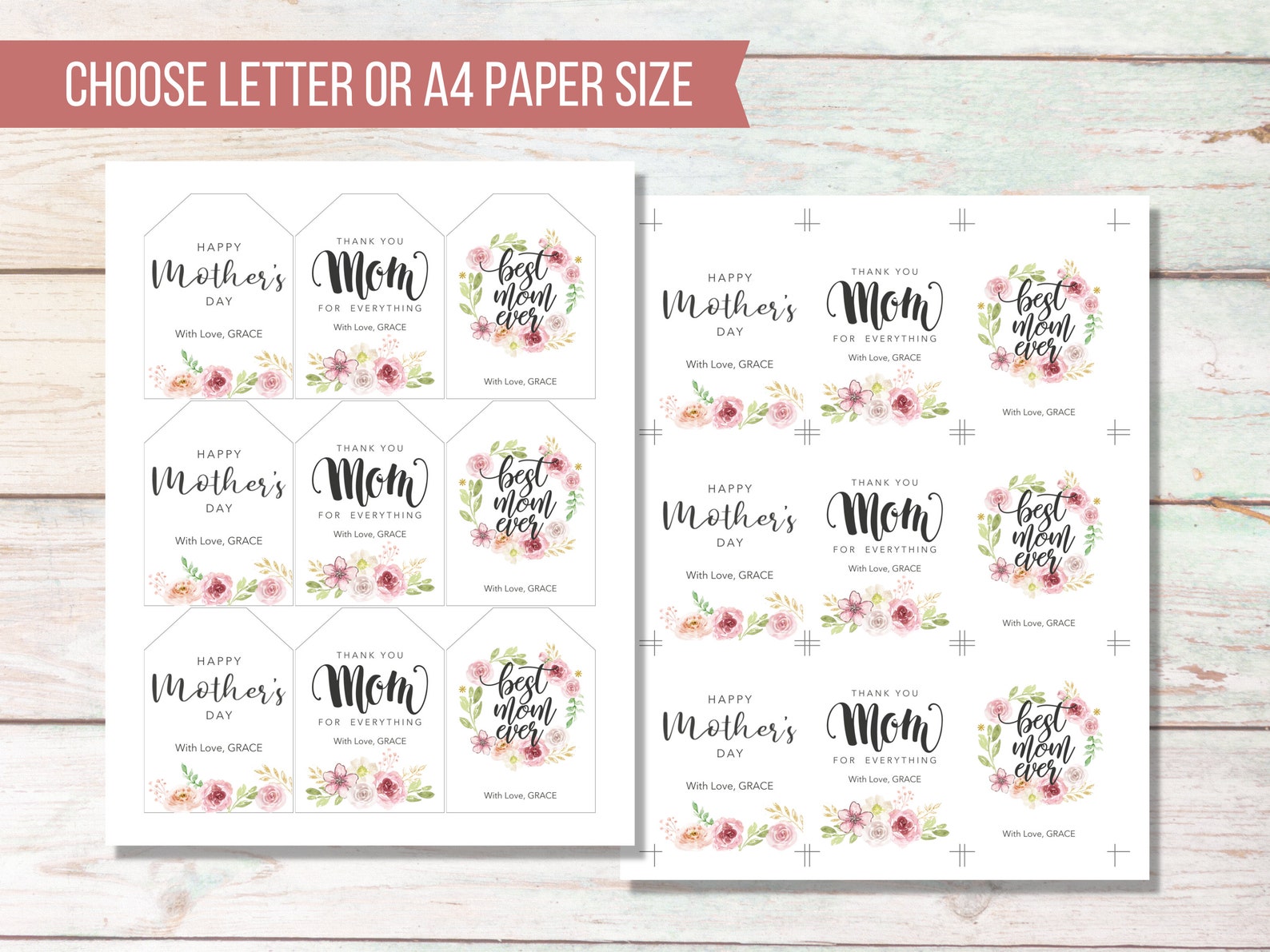 Happy Mothers Day Printable Gift Tags Best Mom Ever Editable - Etsy