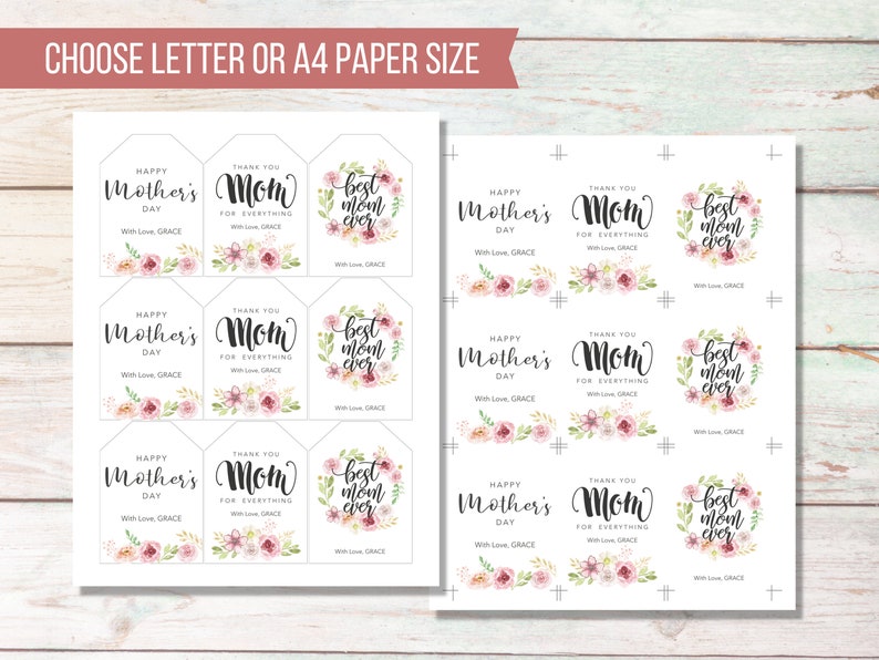 Happy Mothers Day Printable Gift Tags Best Mom Ever Editable - Etsy