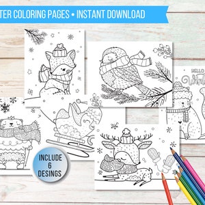 Winter Woodland Animal Coloring Page Printable Winter Forest - Etsy