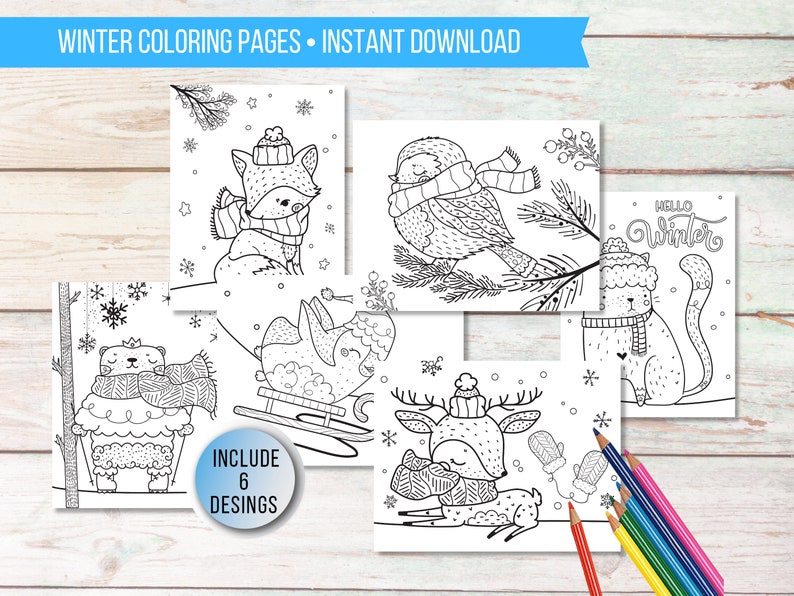 Winter Woodland Animal Coloring Page Printable Winter Forest - Etsy