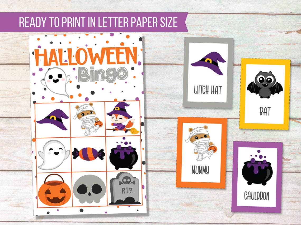 Printable Halloween Bingo Game for Kids, Halloween Party Game ...
