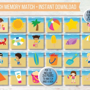 Summer Memory and Matching Game, Printable Beach Memory Game, Kids ...