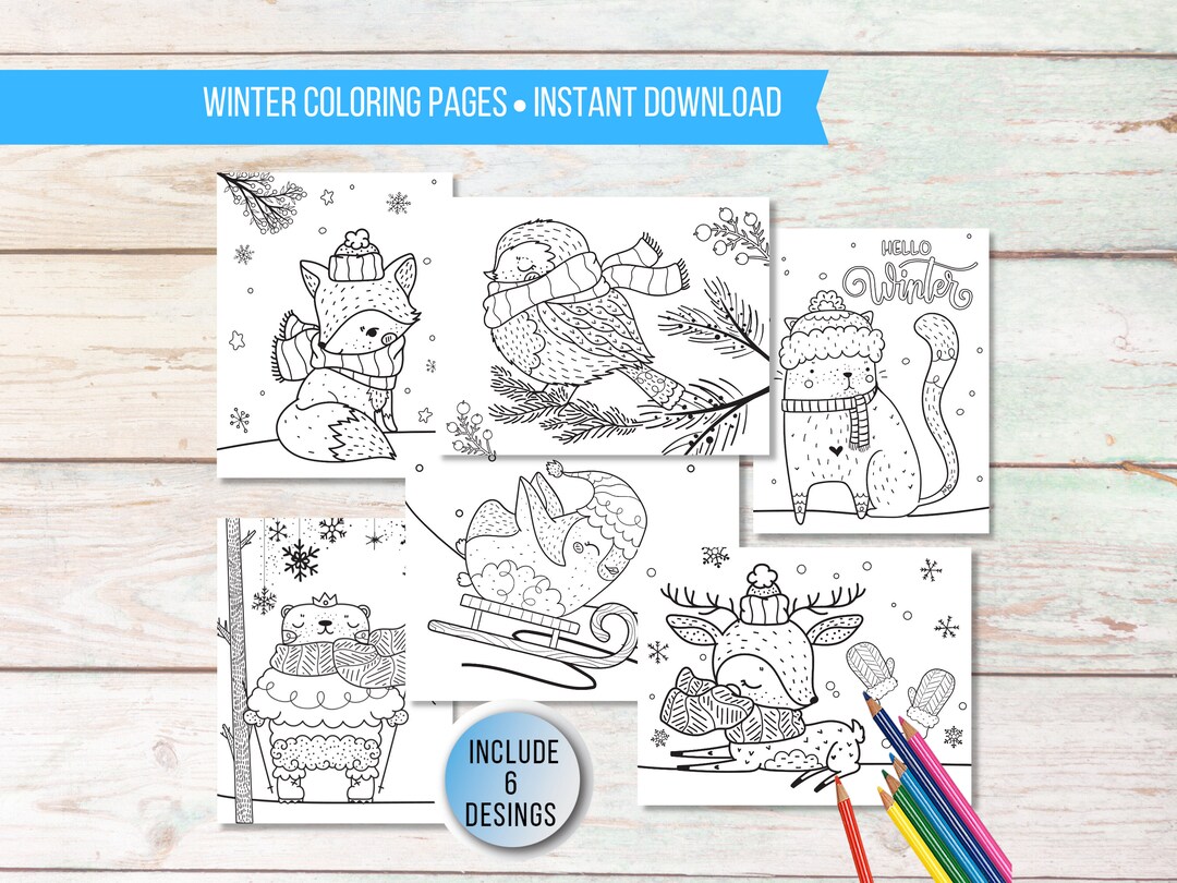 Winter Woodland Animal Coloring Page, Printable Winter Forest Animals ...