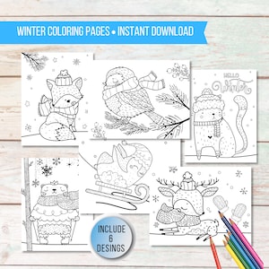 Winter Woodland Animal Coloring Page, Printable Winter Forest Animals ...