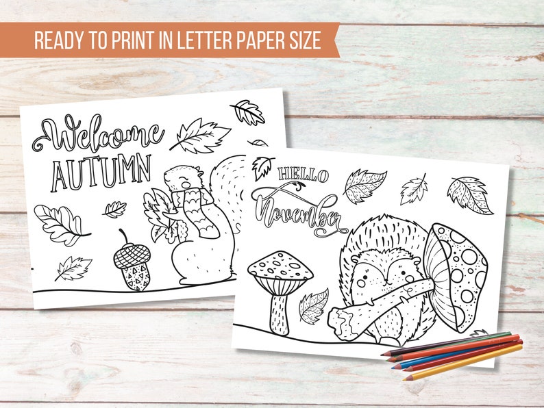 Autumn Coloring Pages for Kids Printable Fall Classroom - Etsy