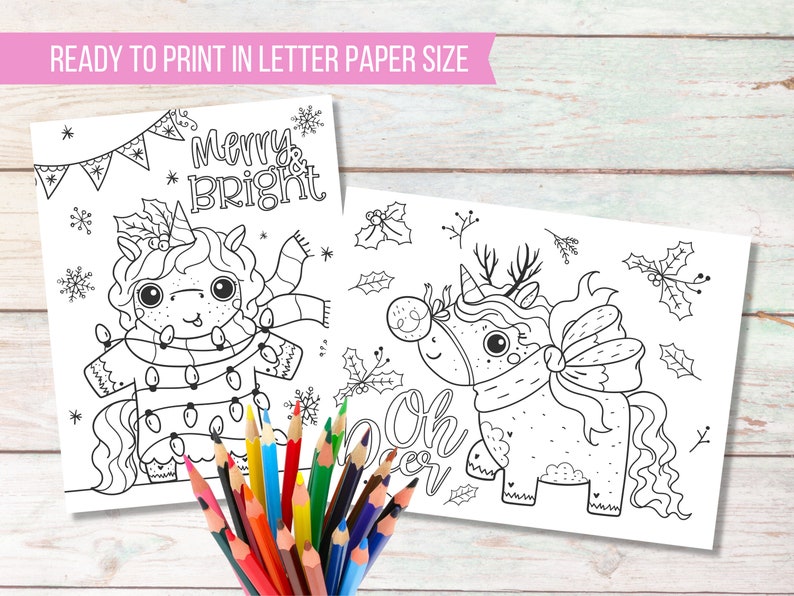 Christmas Coloring Pages Printable Holiday Unicorns Coloring | Etsy