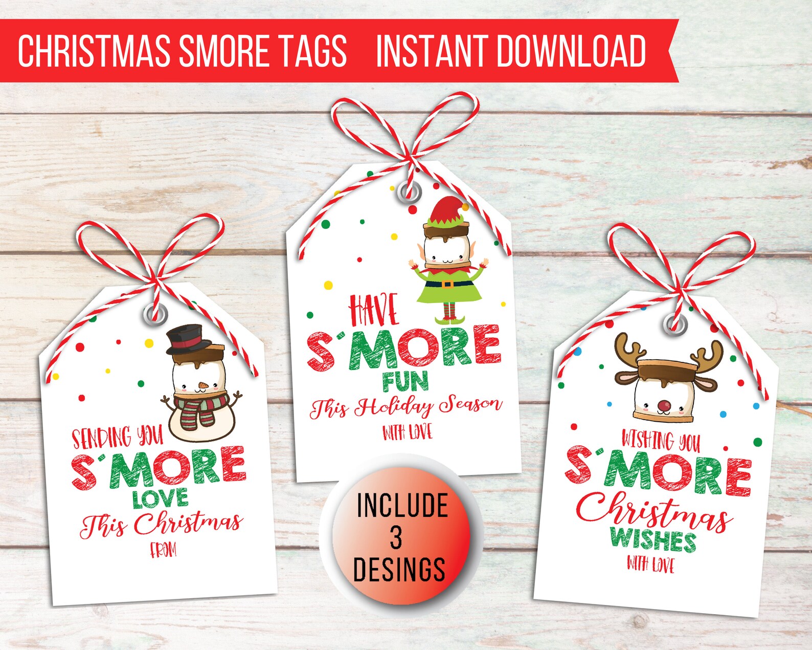 Christmas Smore Tag Printable Holiday Smore Tags - Etsy