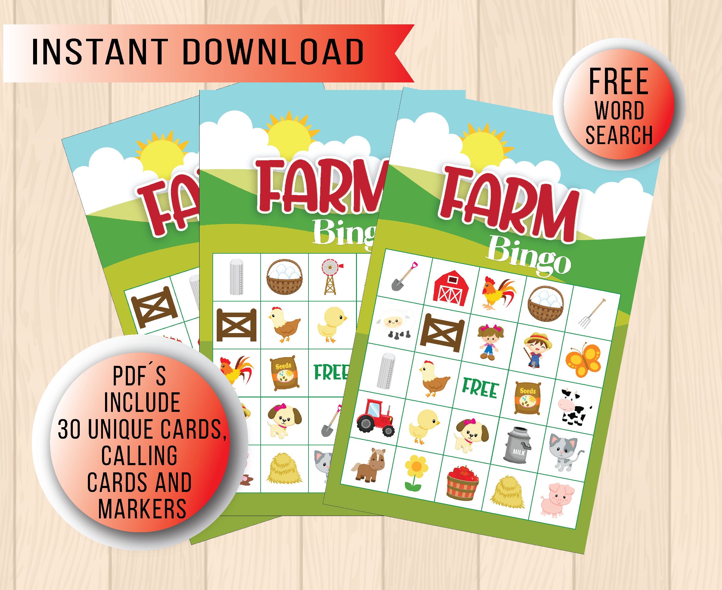 Farm Bingo Game for Kids Printable Fun Farm Bingo Game Farm - Etsy