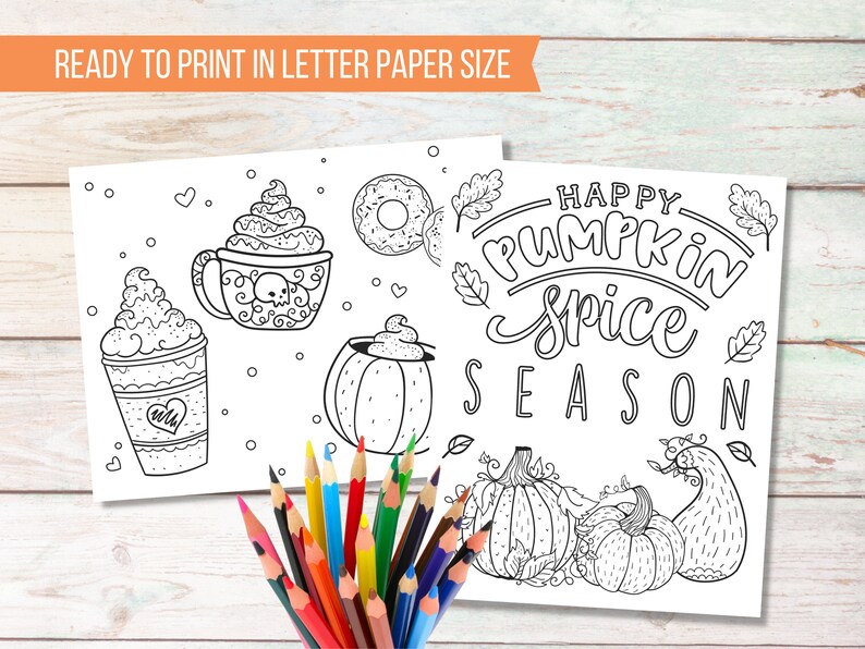 Printable Autumn Kids Coloring Sheets Pumpkin Spice Season - Etsy
