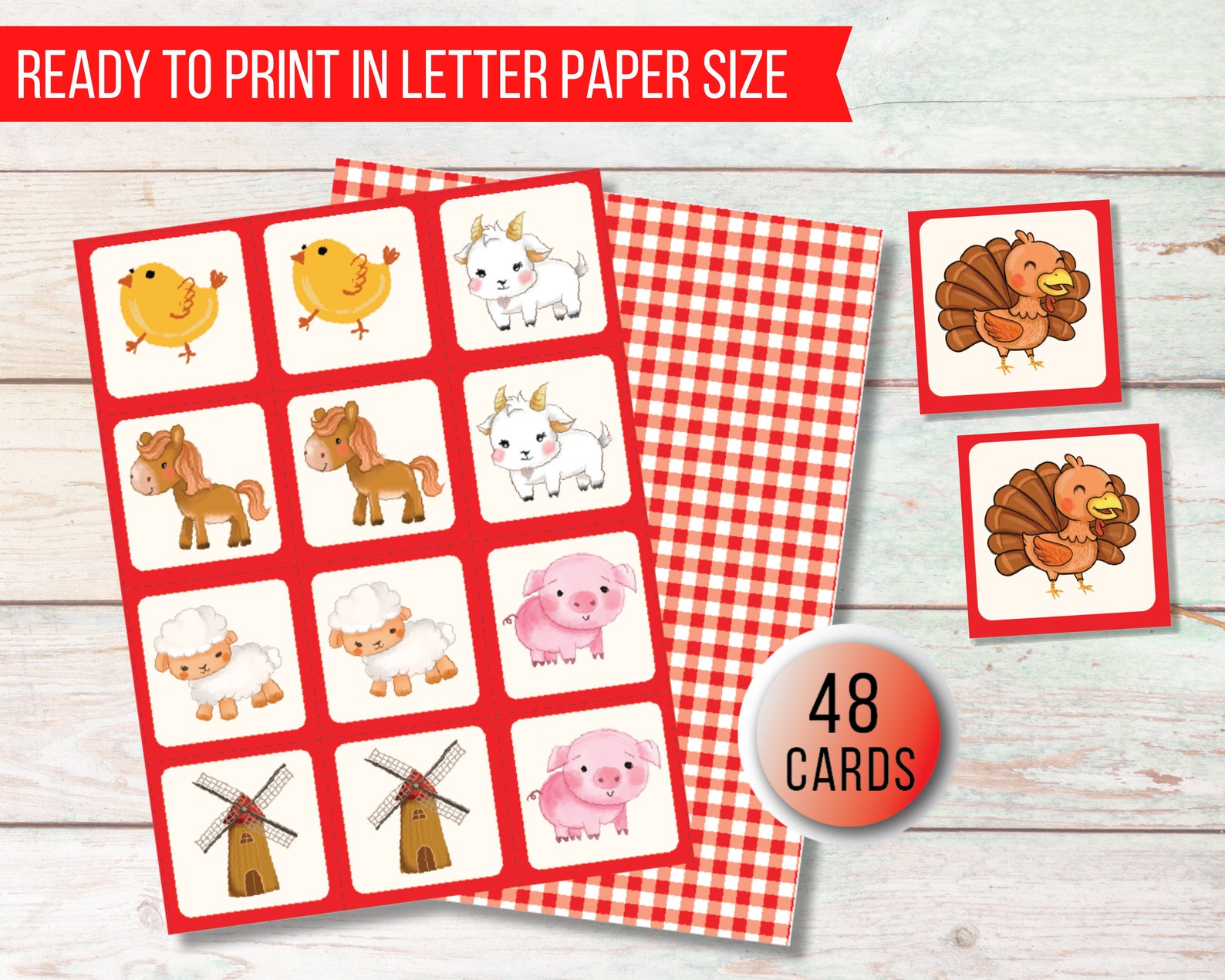 Farm Theme Memory Card Game, Farm Memory and Matching Game, Printable ...
