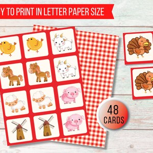 Farm Theme Memory Card Game, Farm Memory and Matching Game, Printable ...
