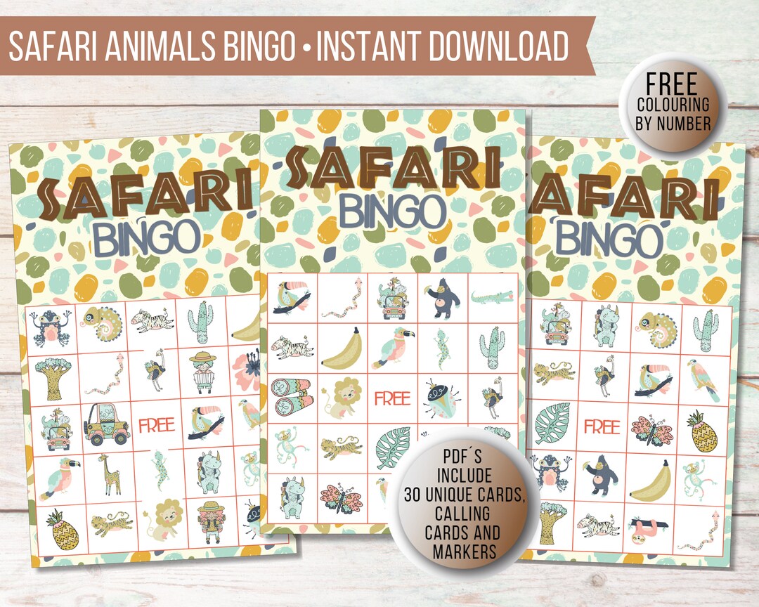 Safari Bingo Printable Game Safari Animals Party Game Jungle School ...