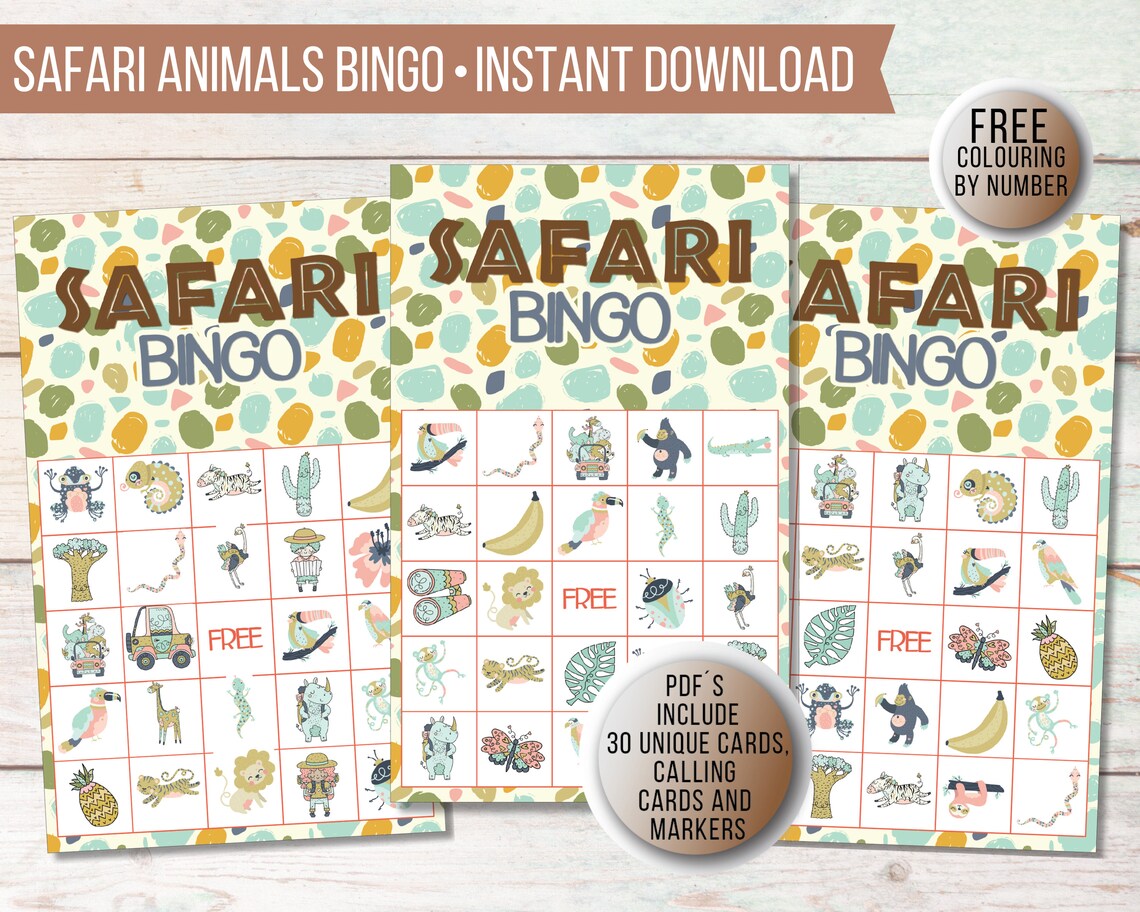 Safari Bingo Printable Game Safari Animals Party Game | Etsy