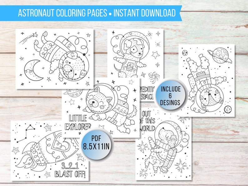 Printable Space Coloring Pages for Kids Astronaut Space Party - Etsy