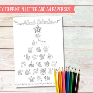Christmas Countdown Printable Coloring Page, Advent Calendar, Kids ...