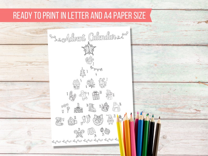 Christmas Countdown Printable Coloring Page Advent Calendar - Etsy