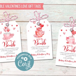 Editable Valentine You're the Bomb Printable Gift Tags, Happy ...