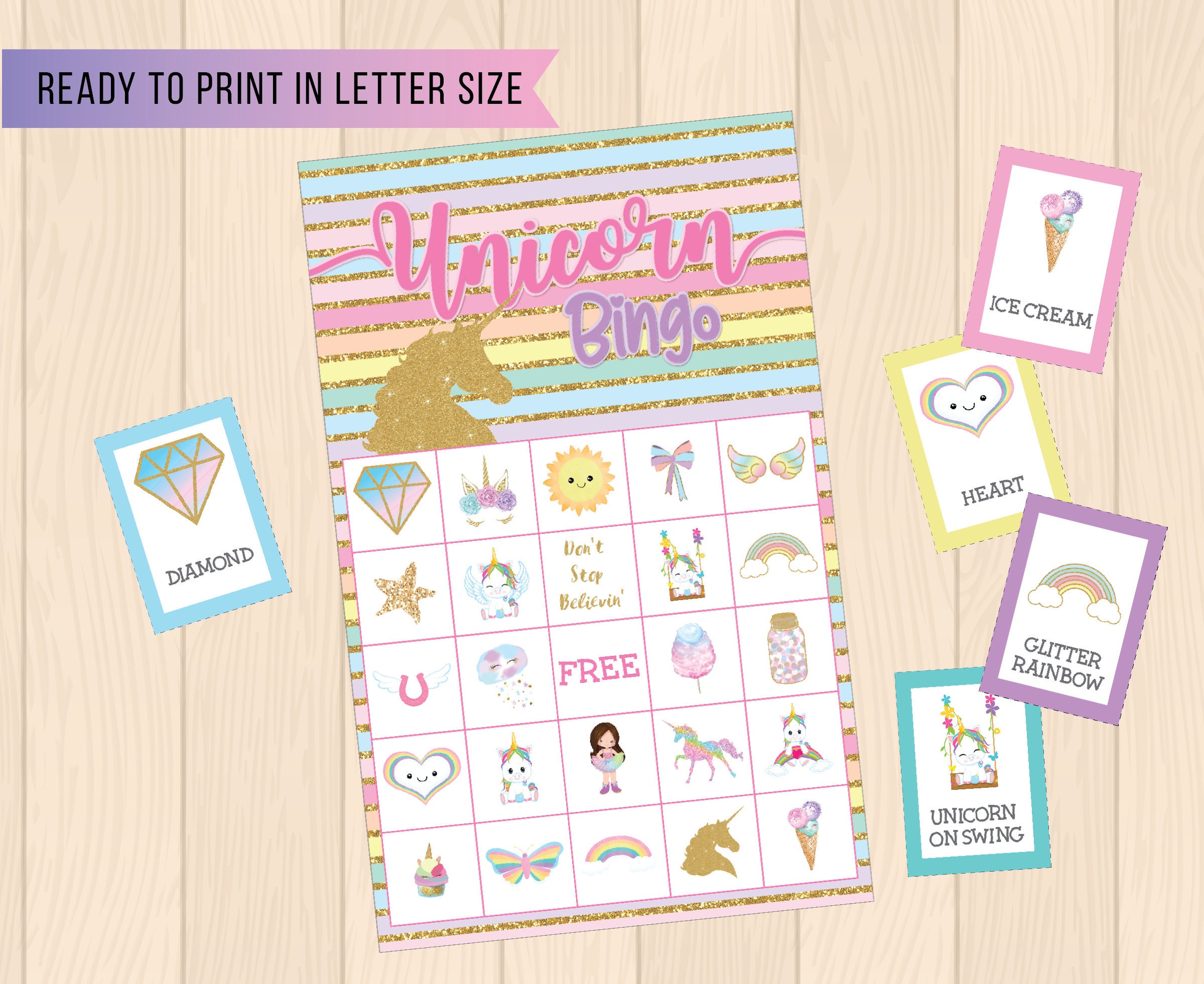 Unicorn Bingo Game for Kids Printable Unicorn Birthday Party - Etsy