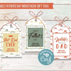 Happy Fathers Day Gift Tag, Moustache Fathers Day Gift Favor Tags ...
