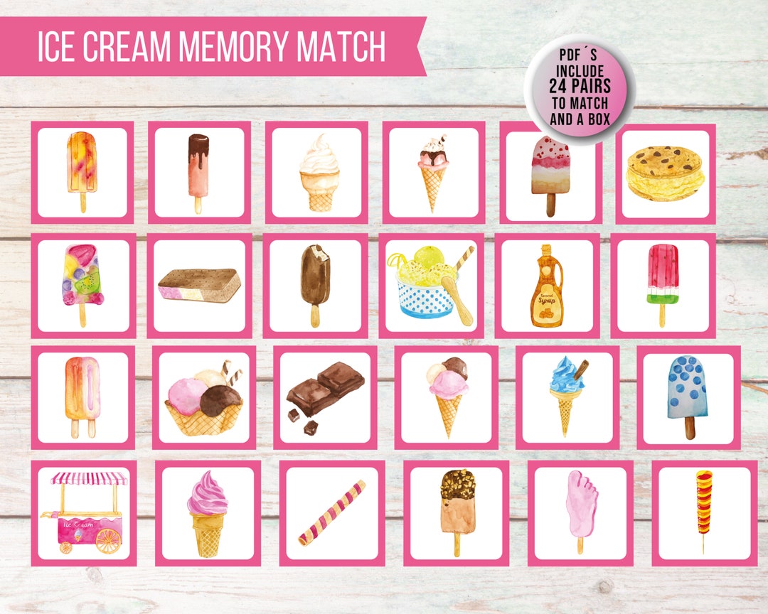 Printable Summer Ice Cream Memory Game for Kids, Fun Educational ...