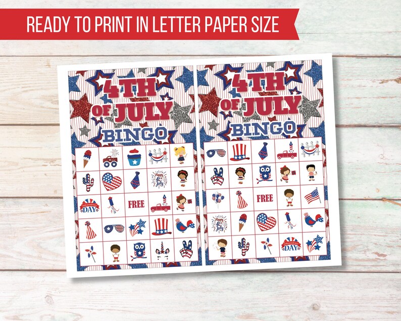 4th of July Bingo Cards, Printable Bingo for Independence Day, Fourth ...
