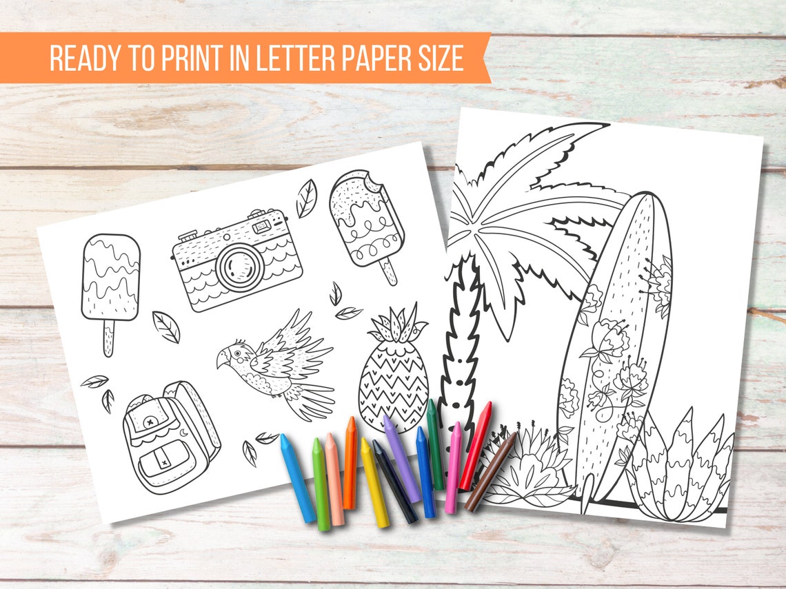 Summer Coloring Page Printable Summer Kids Activity Pages | Etsy