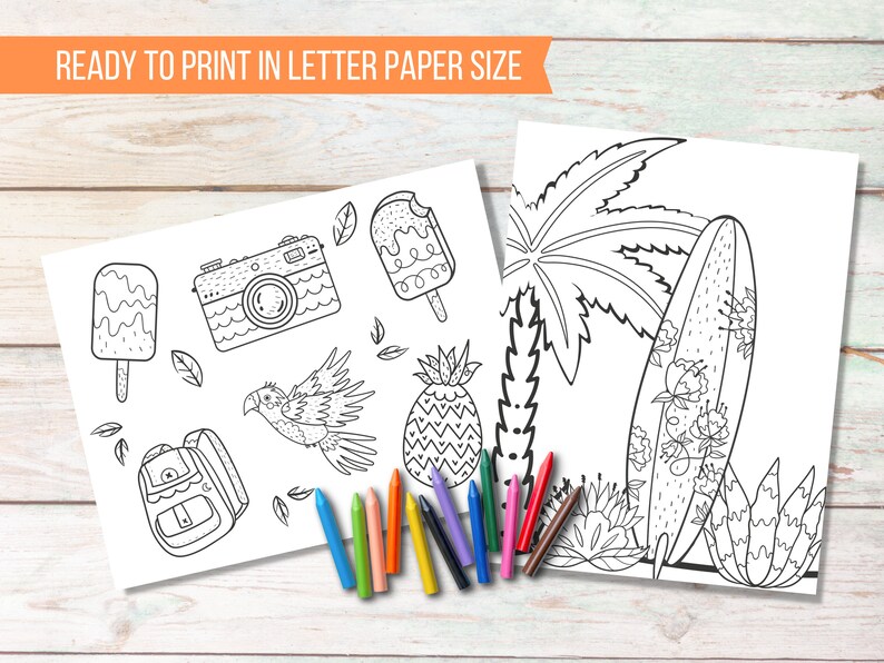 Summer Coloring Page Printable Summer Kids Activity Pages - Etsy